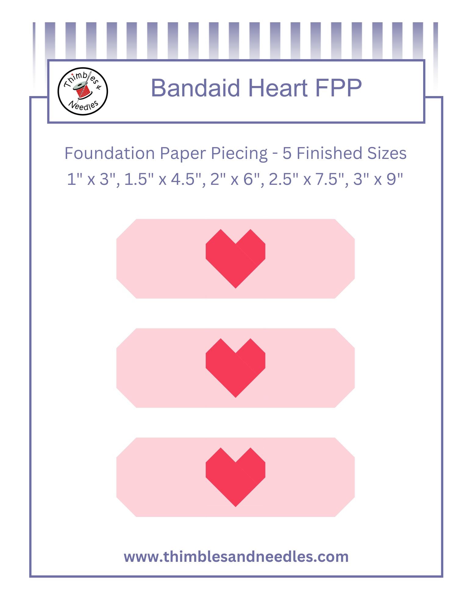 Bandaid Heart Foundation Paper Piecing (FPP) Pattern – Thimbles and Needles