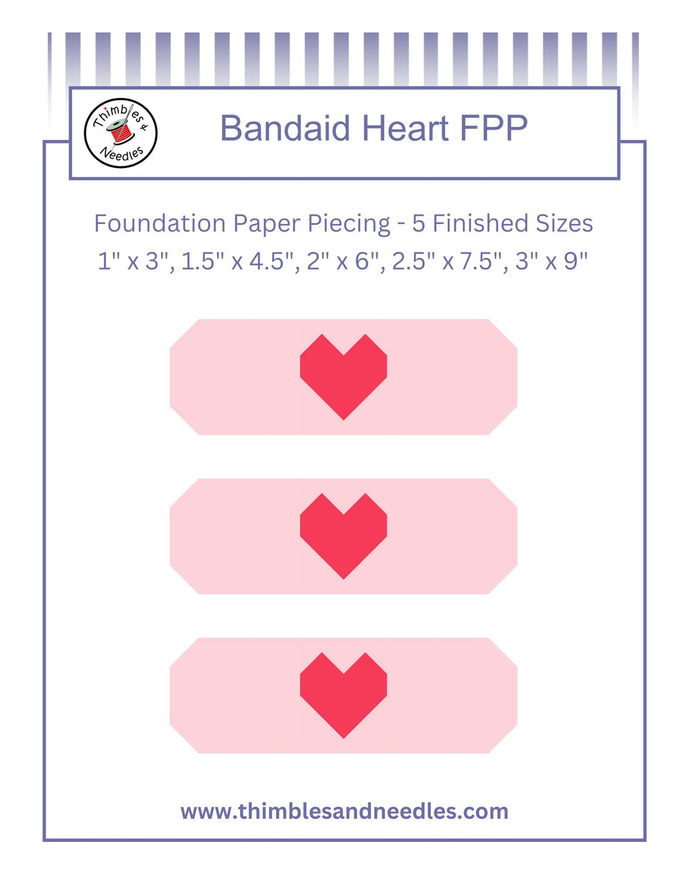 Bandaid Heart Foundation Paper Piecing (FPP) Pattern – Thimbles and Needles