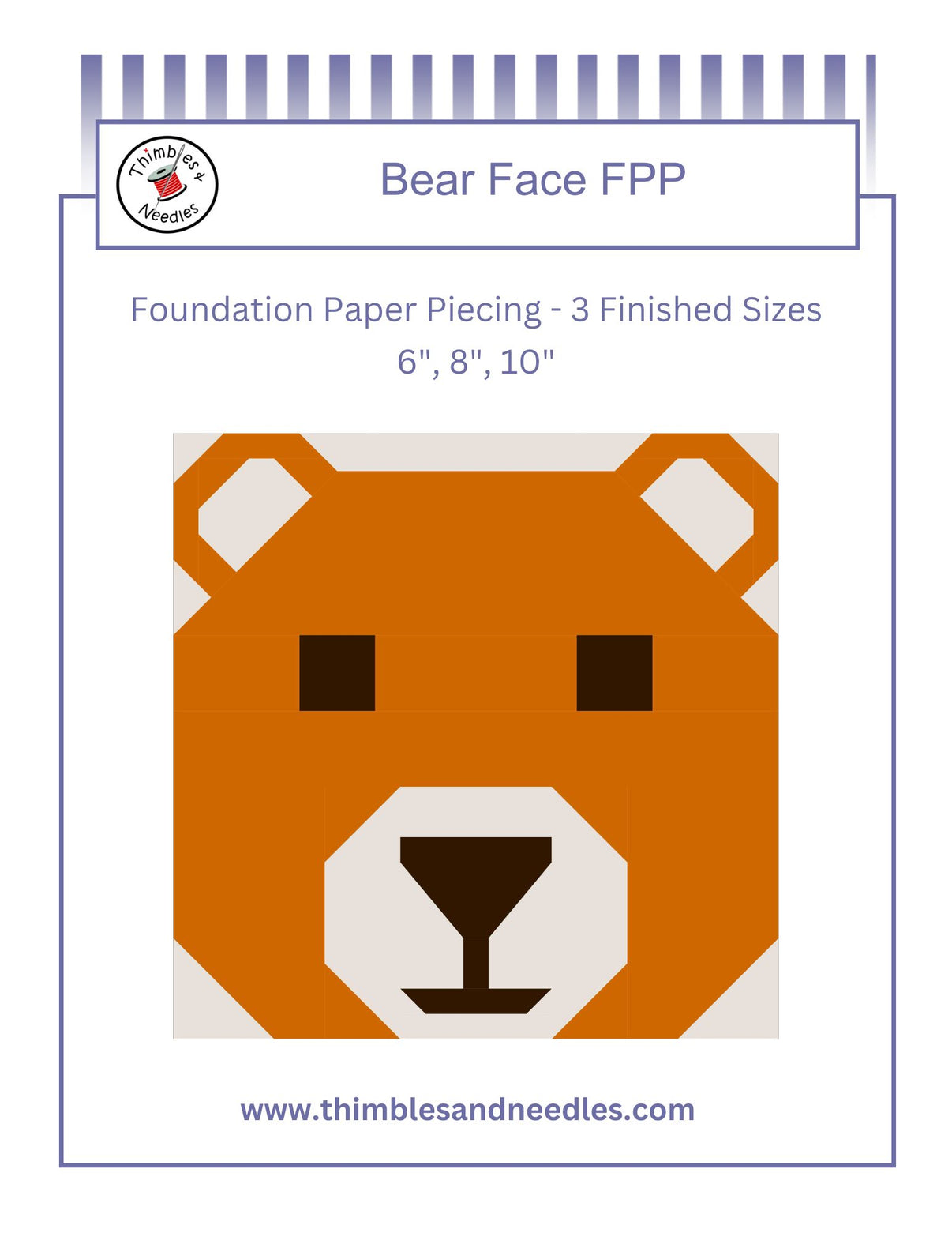 Bear Face Foundation Paper Piecing (FPP) Pattern – Thimbles and Needles